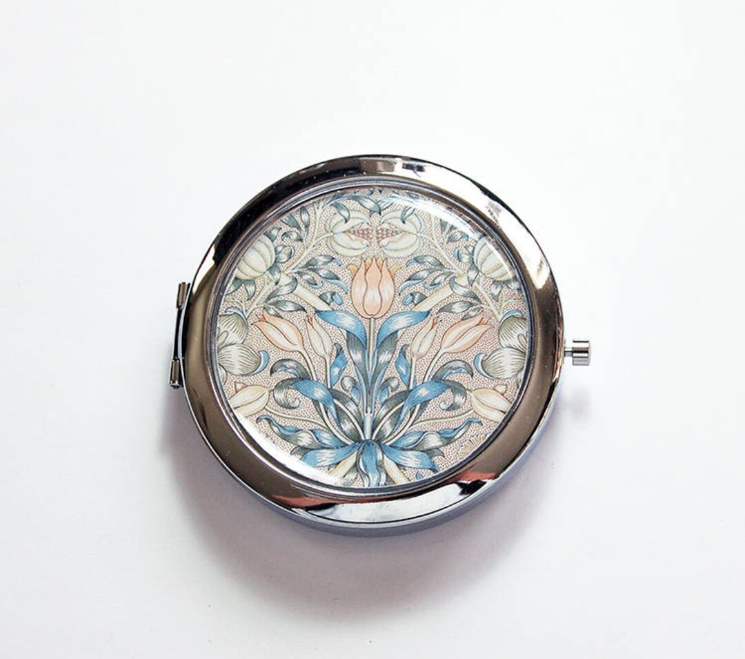 Pill Box With Mirror, Floral Mirror, Pill Case With Mirror, Vintage ...