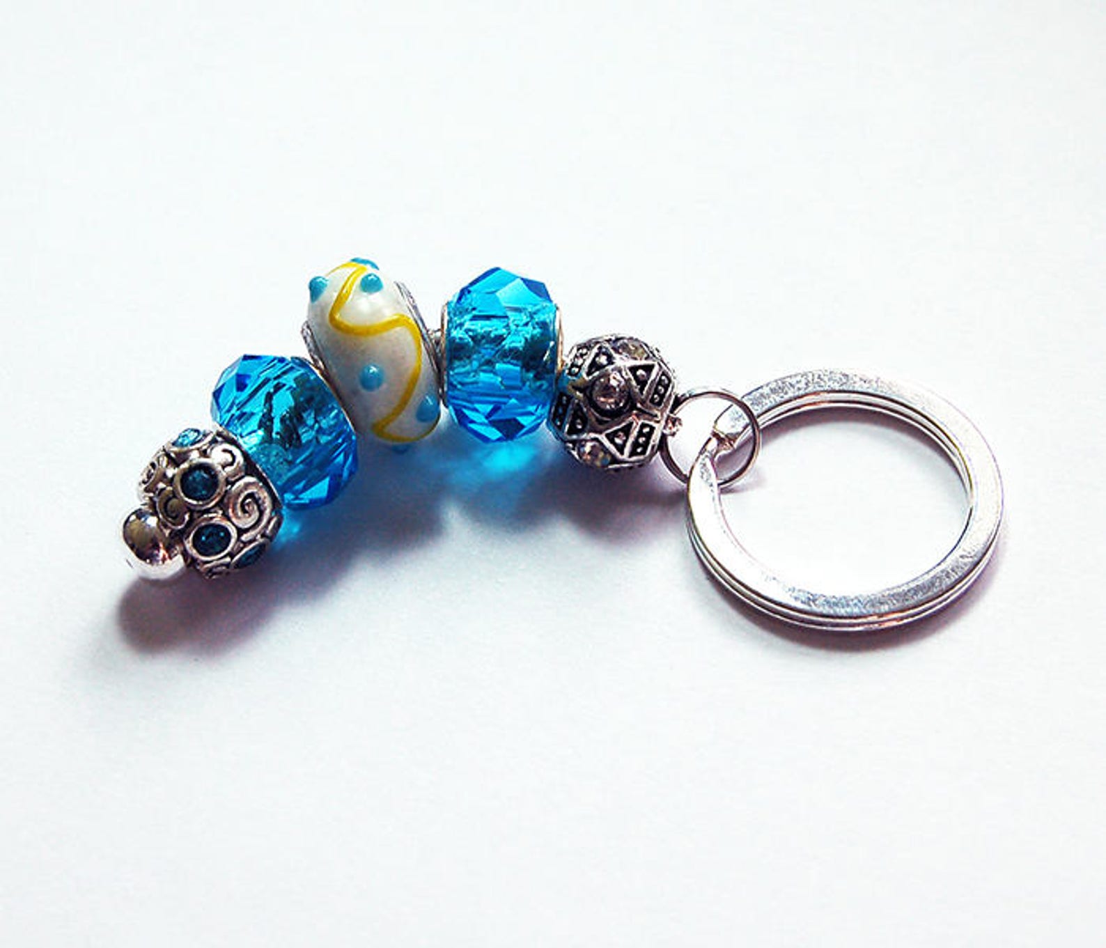 Pretty Keychain Womens Keyring Blue Yellow Keychain - Etsy