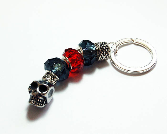 Skull Keyring, Skull Beaded Keychain, Stocking Stuffer, Keychain for ...