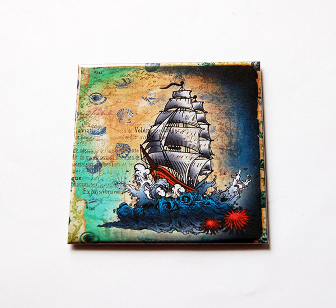 Sailing Ship Magnet, Fridge Magnet, Magnet, Stocking Stuffer, Large ...