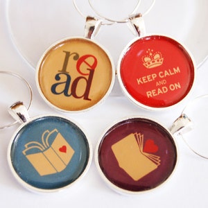 Book Club Wine Charms, Wine Glass Charms, Book Club, Keep Calm Read On ...