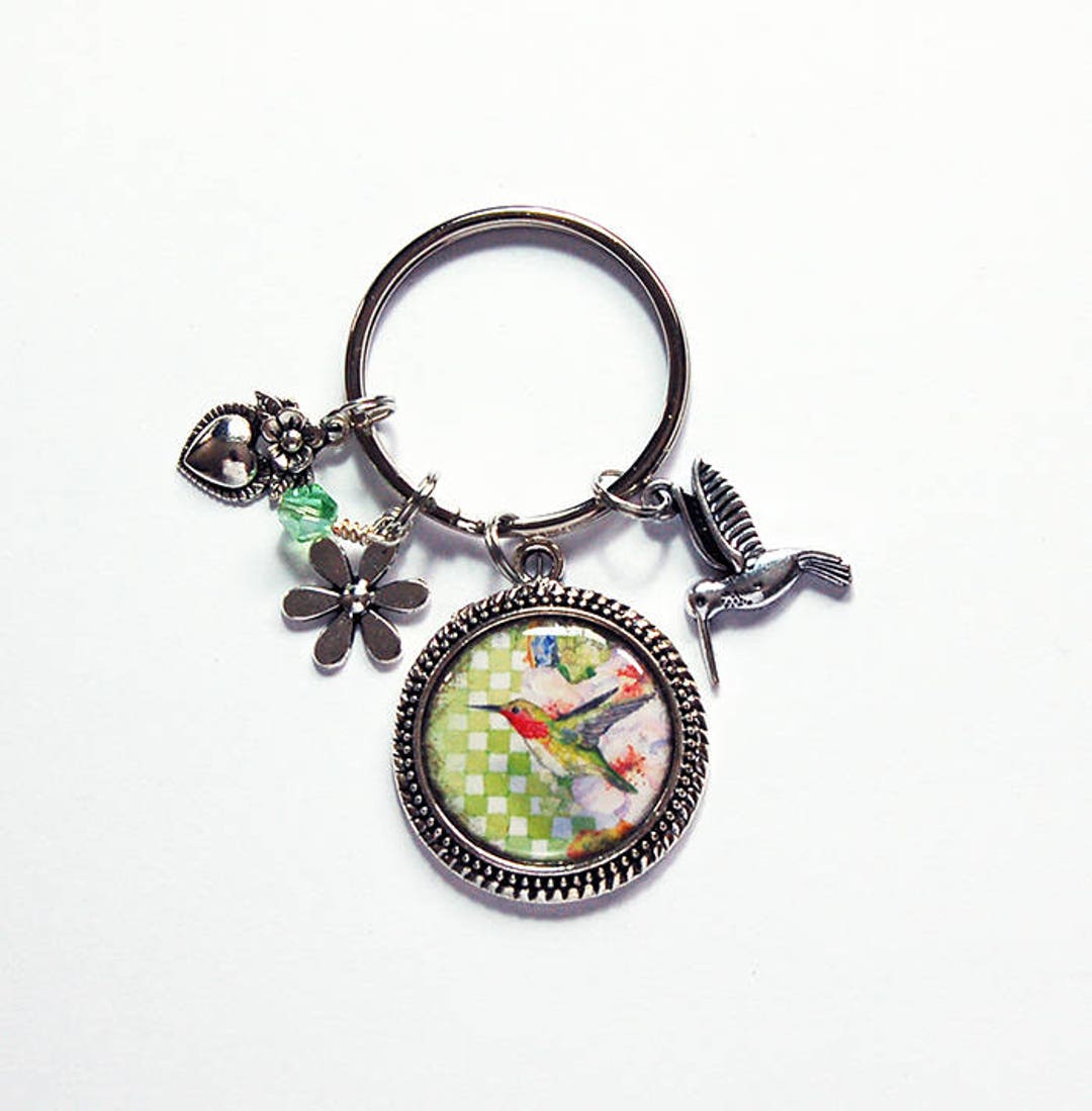 Hummingbird Keychain, Cute Keychain, Bird Keyring, Green Keychain, Gift ...