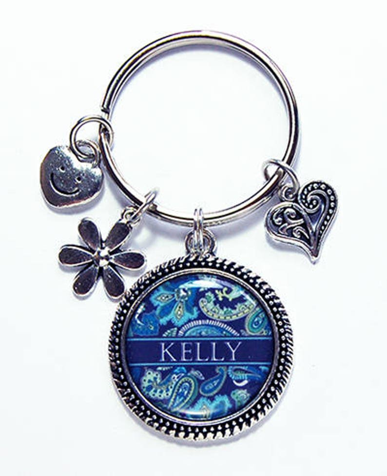 Blue Paisley Keychain Key Ring Keychain With Charms - Etsy