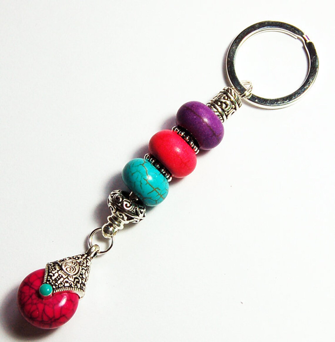 Pink Blue Purple Beaded Keychain Tibetan Silver Style Stone - Etsy
