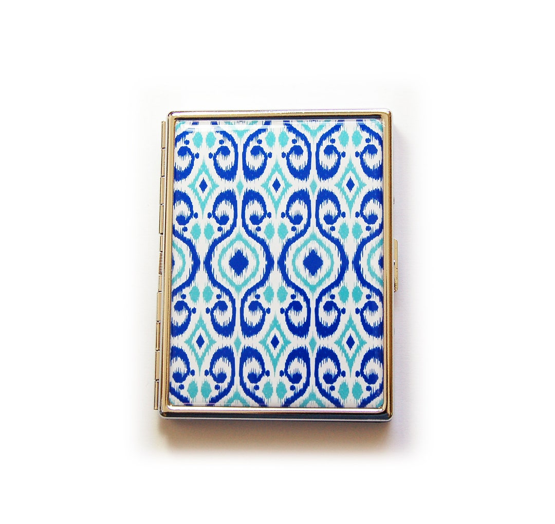 Stainless Steel Slim Cigarette Case With Blue Turquoise and White ...