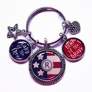 Red White Blue Keychain, Monogram Keychain, USA, Land of the Brave ...