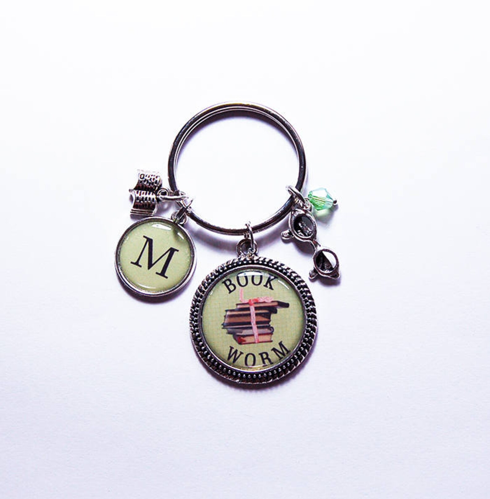 Book Worm Keychain Monogram Keychain Personalized Keyring | Etsy