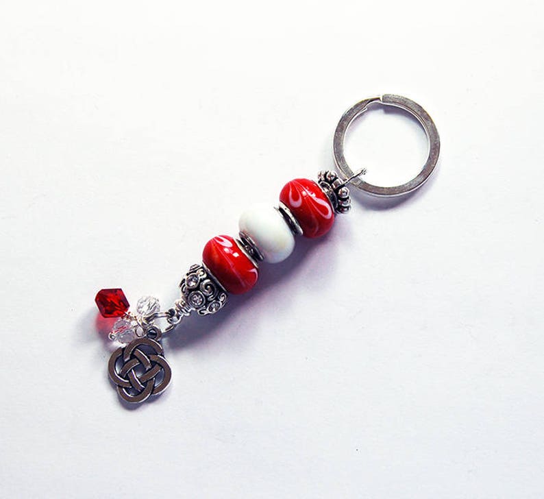 Red White Keychain Glass Keyring Lampwork Beads Red White - Etsy
