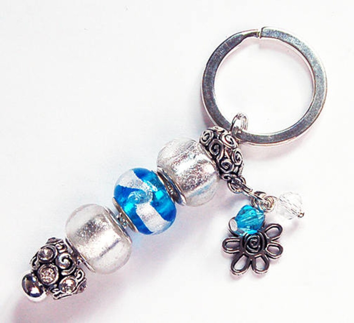 Blue White Keychain Keychain for Women Foil Lampwork Beads - Etsy