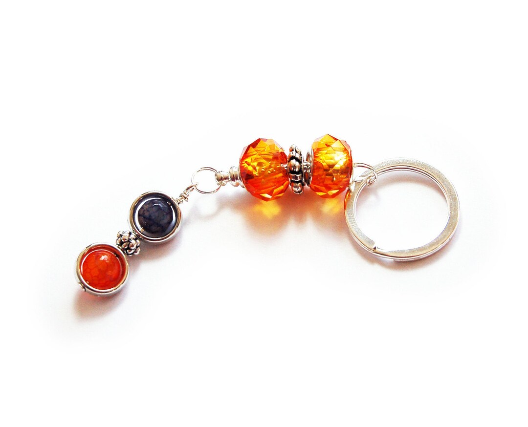 Beaded Keychain in Orange and Blue Framed Beads on Keyring - Etsy