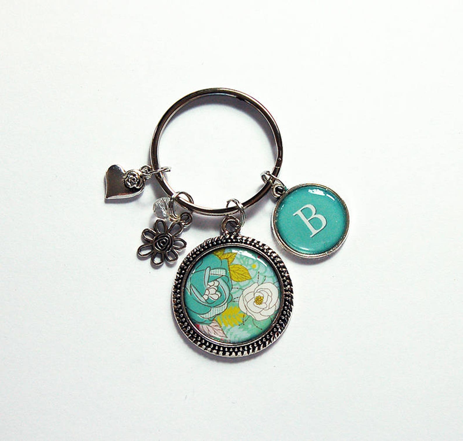 Rose Flower Keychain Monogram Key Ring Initial Keychain - Etsy