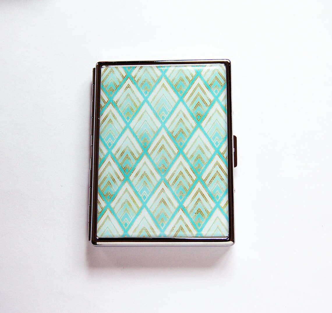 Art Deco Turquoise Blue Cigarette Case Slim Cigarette Case - Etsy