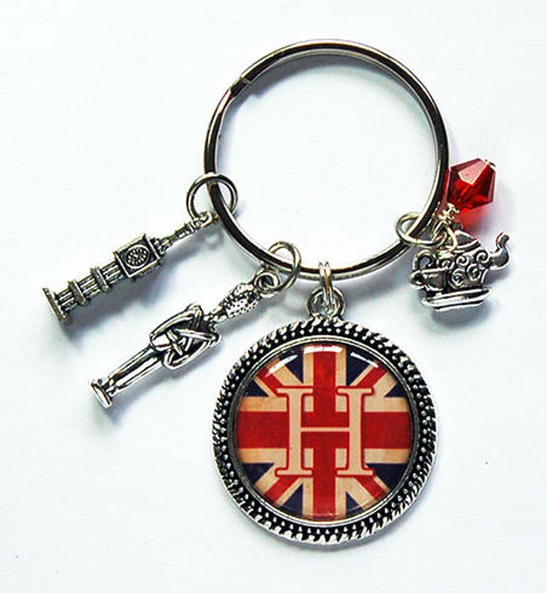 Monogram Keychain Union Jack Monogram Key Ring Keychain - Etsy