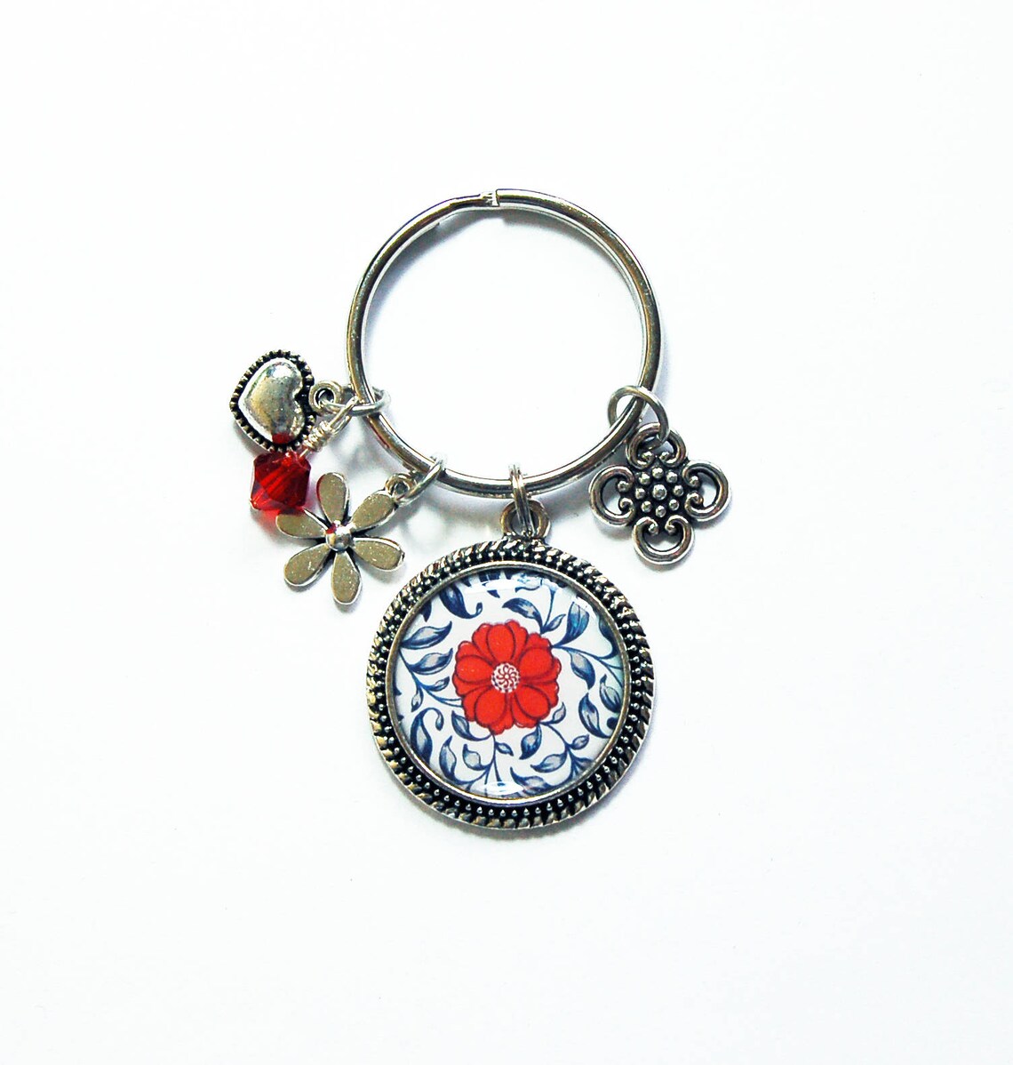 Flower Keychain Floral Keyring Asian Flower Design Blue - Etsy