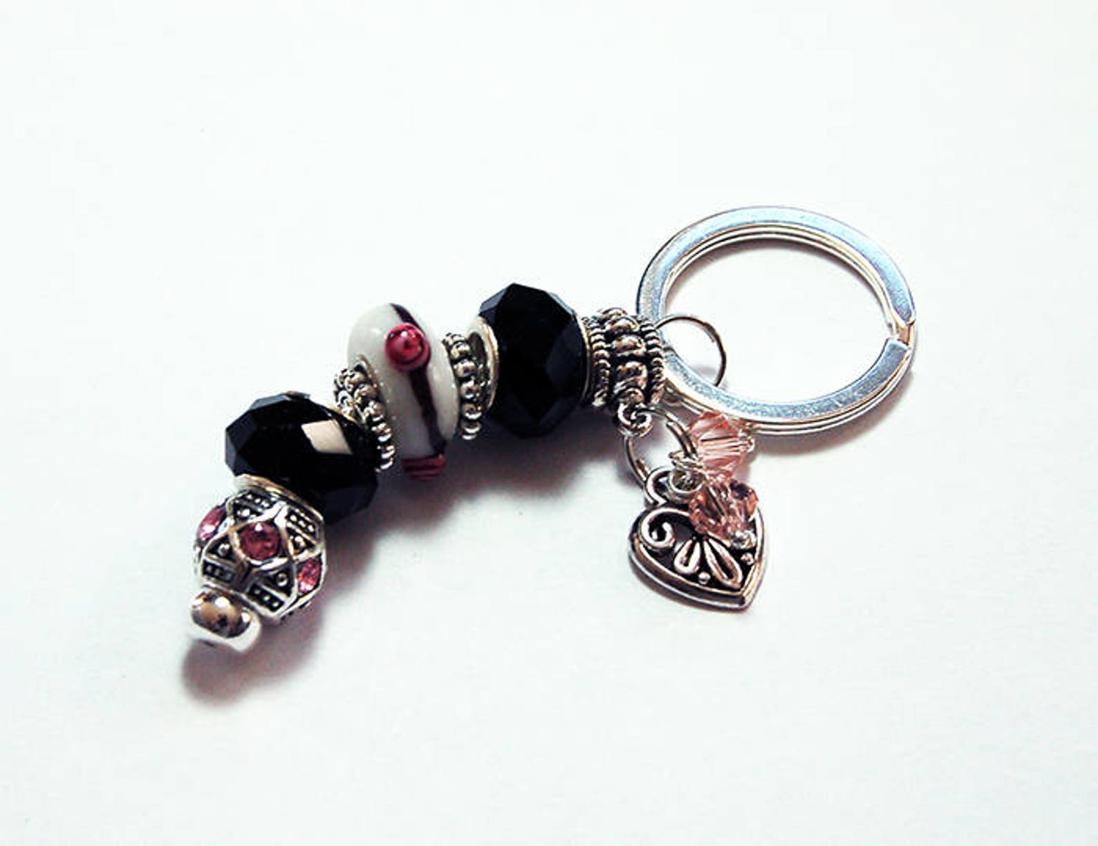 Pink and Black Keychain Pink Rhinestones Keyring for Women - Etsy