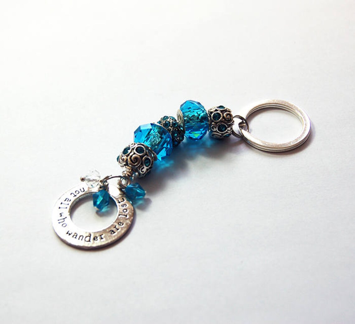 Blue Glass Keychain Beaded Keyring Stocking Stuffer Blue - Etsy