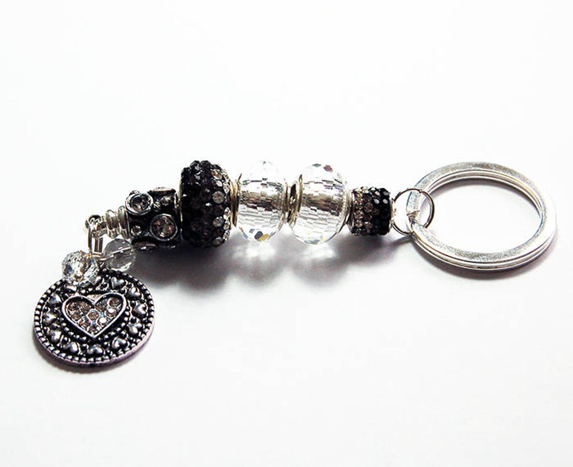 Heart Rhinestone Keychain Keychain Beads Rhinestone Keyring - Etsy