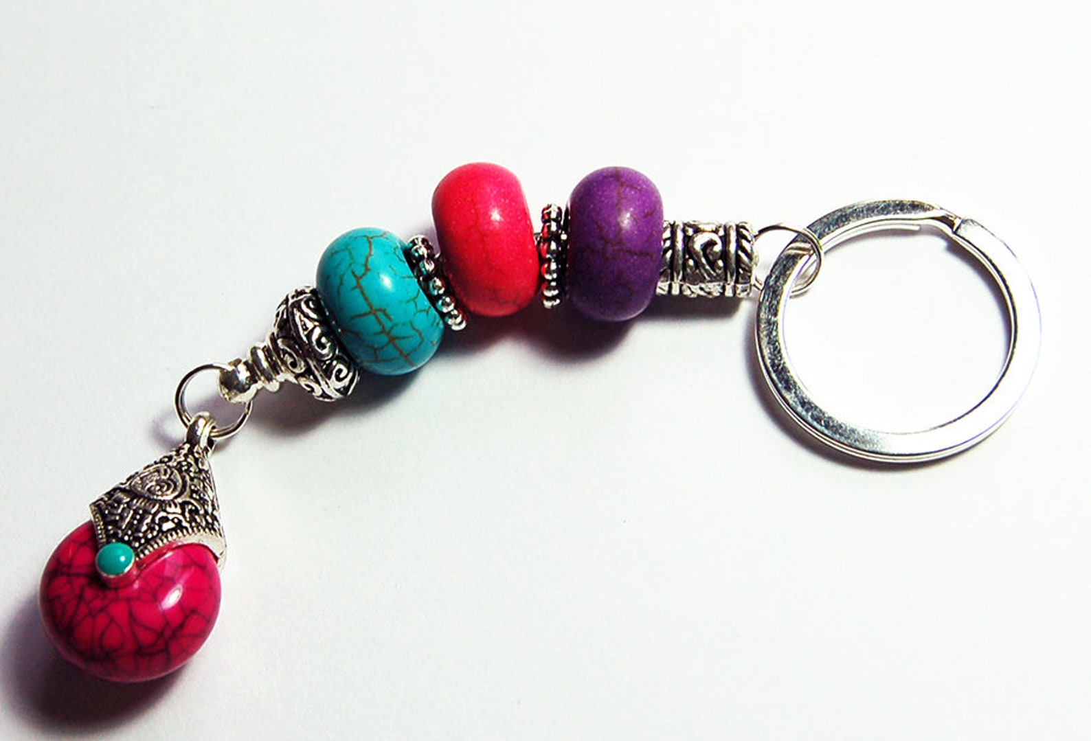 Pink Blue Purple Beaded Keychain Tibetan Silver Style Stone - Etsy