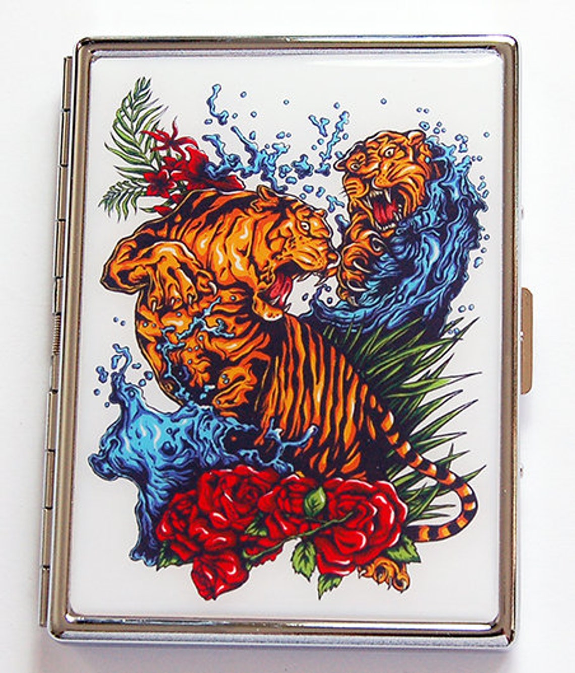 Tiger Cigarette Case Slim Cigarette Holder Tigers Roses - Etsy