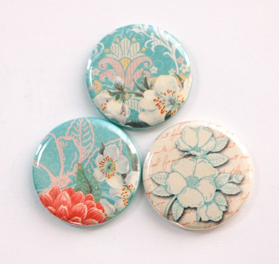 Flower Magnets Turquoise Orange Floral Magnets Nature - Etsy