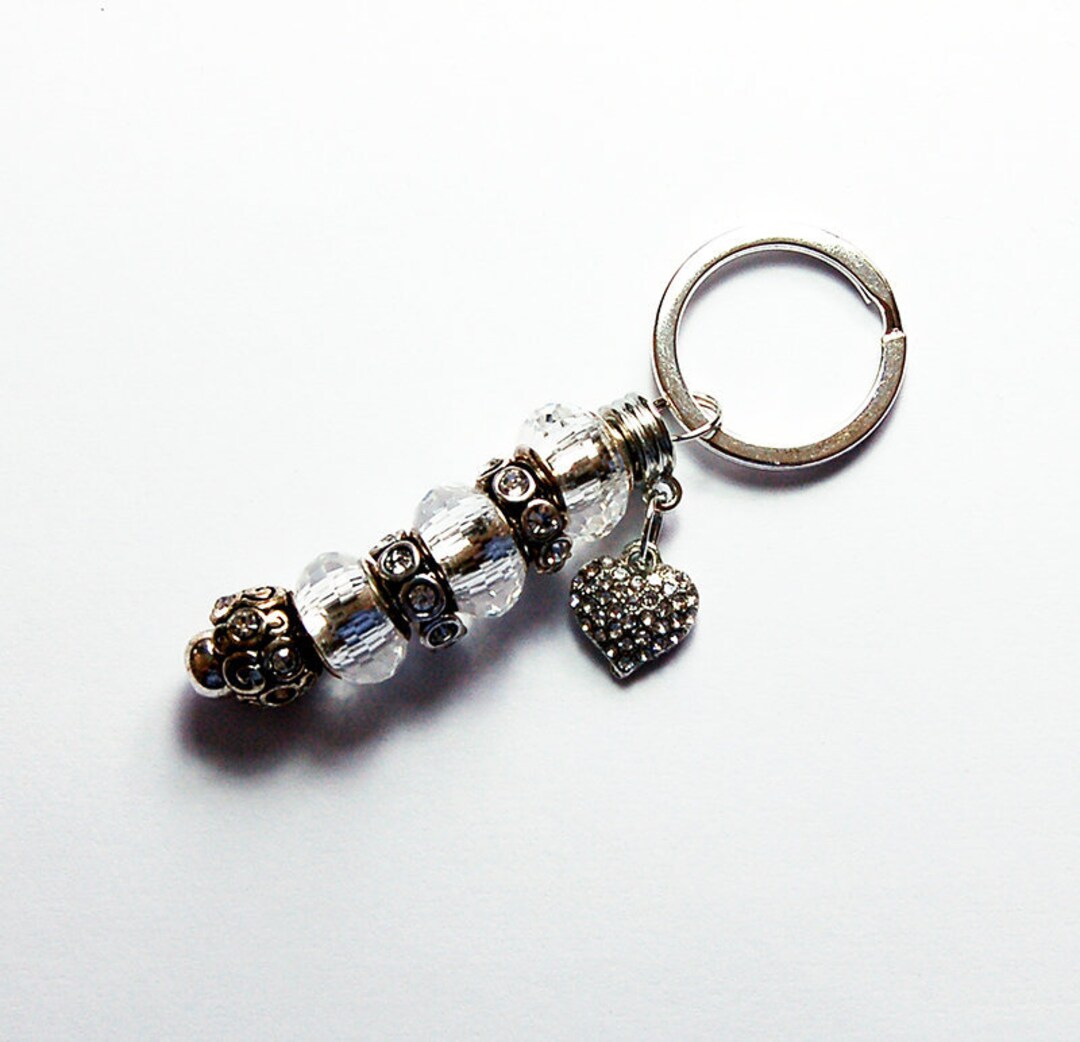 Silver & Glass Keychain Cute Keyring Keychain for Her - Etsy