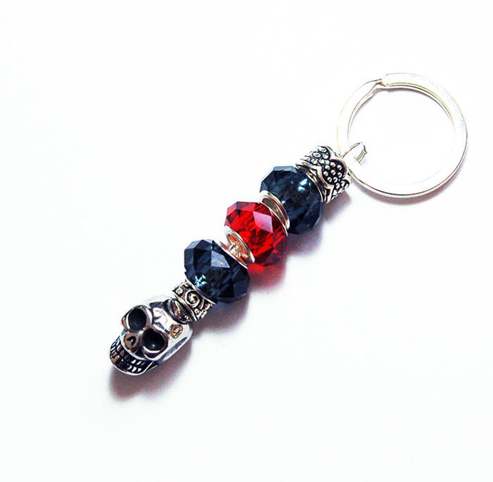 Skull Keyring, Skull Beaded Keychain, Stocking Stuffer, Keychain for ...
