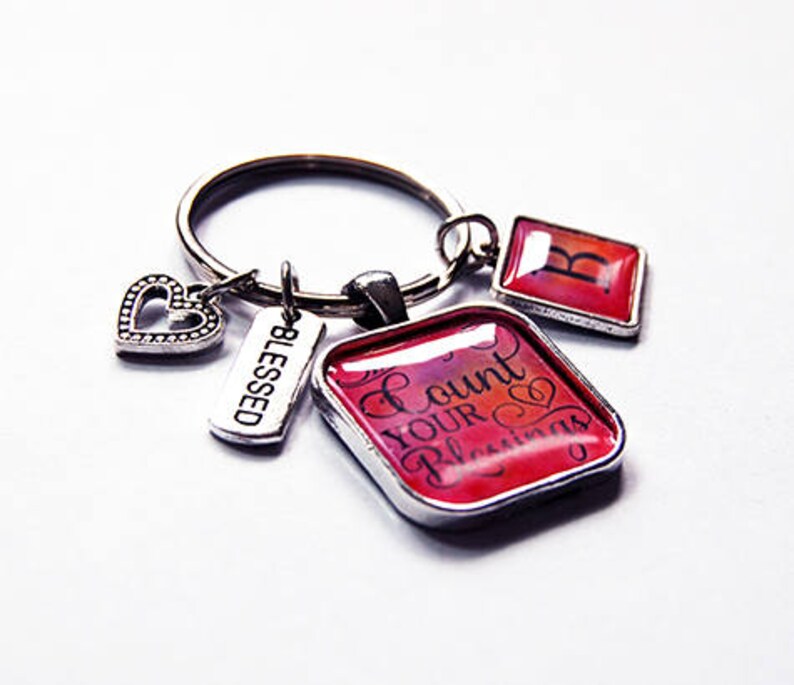 Count Your Blessings Keychain, Monogram Keychain, Stocking Stuffer ...