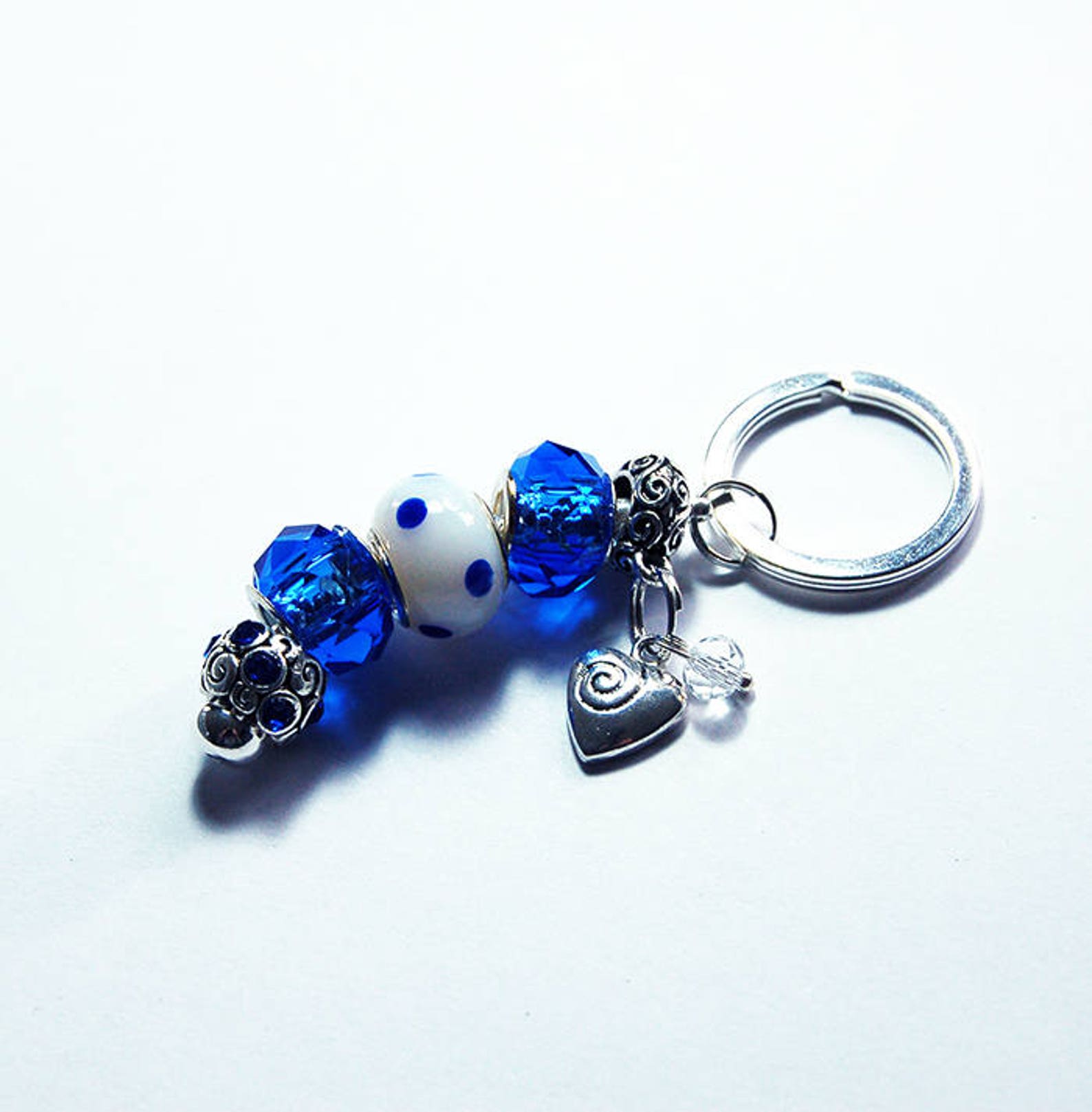 Blue White Keychain Keychain With Charms Polka Dot Keychain - Etsy Canada