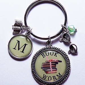 Book Worm Keychain, Monogram Keychain, Personalized Keyring, Loves to ...