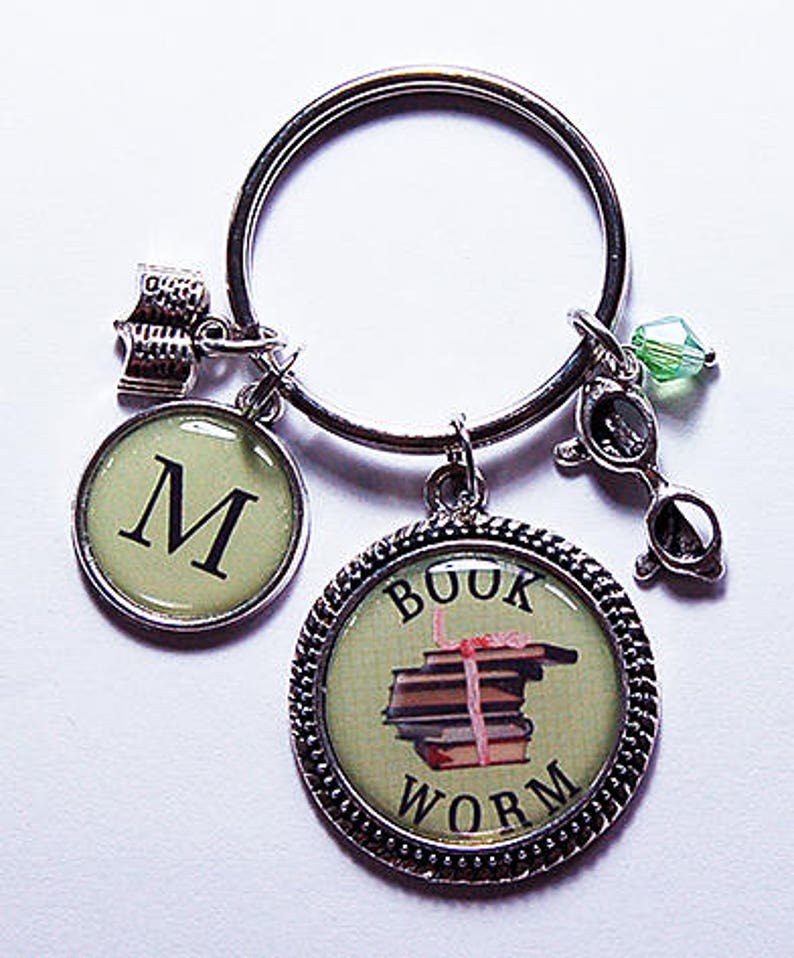 Book Worm Keychain Monogram Keychain Personalized Keyring | Etsy
