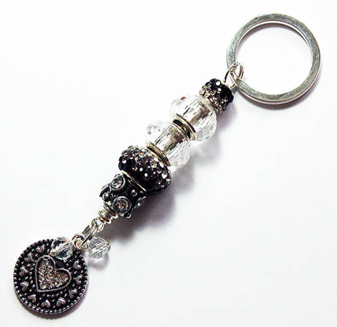 Heart Rhinestone Keychain Keychain Beads Rhinestone Keyring - Etsy