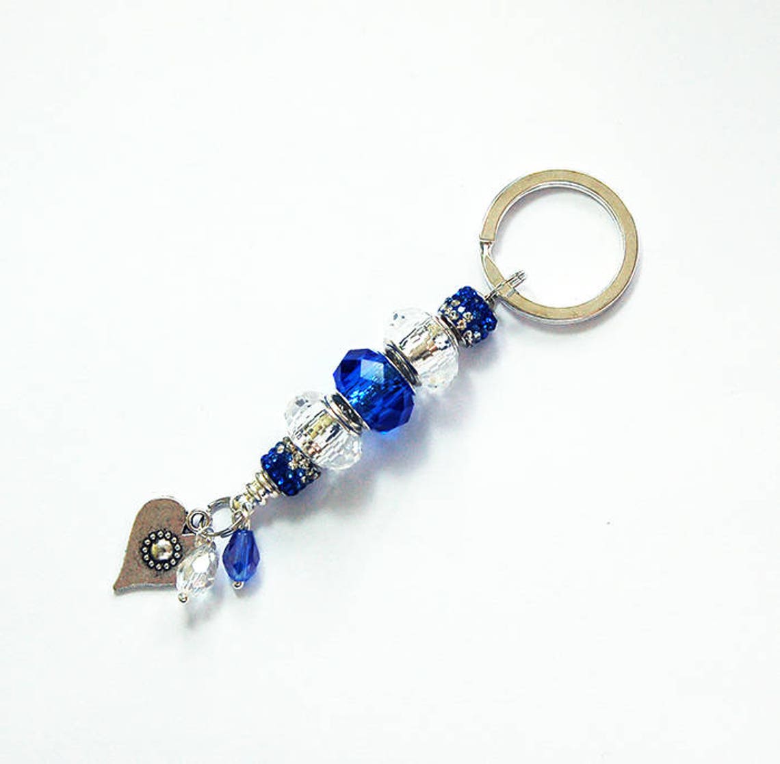 Blue Keychain Heart Keyring Blue Rhinestone Keychain Bling | Etsy