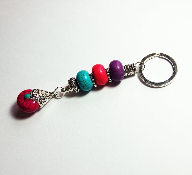 Pink Blue Purple Beaded Keychain Tibetan Silver Style Stone - Etsy