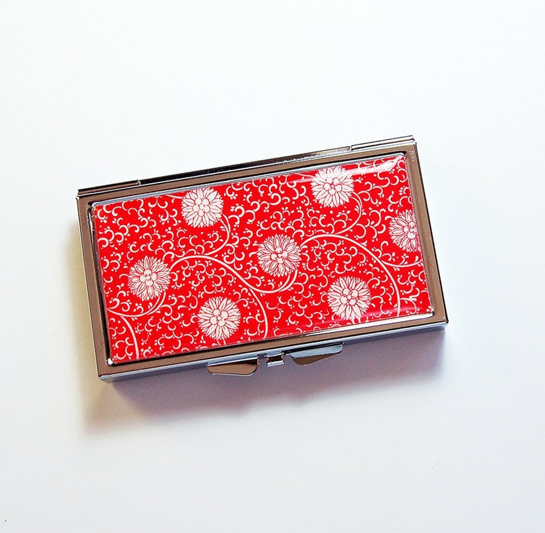 Red and White Flower 7 Day Pill Case, Floral Pill Box for Purse, Gift ...
