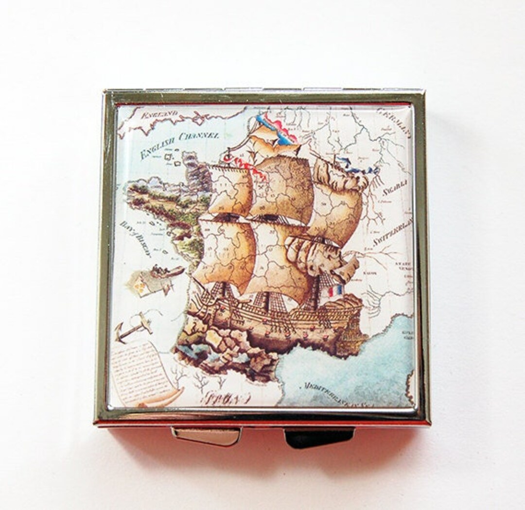 Map Pill Box, Map Pill Case, Square Pill Box, Square Pill Case, Pill ...