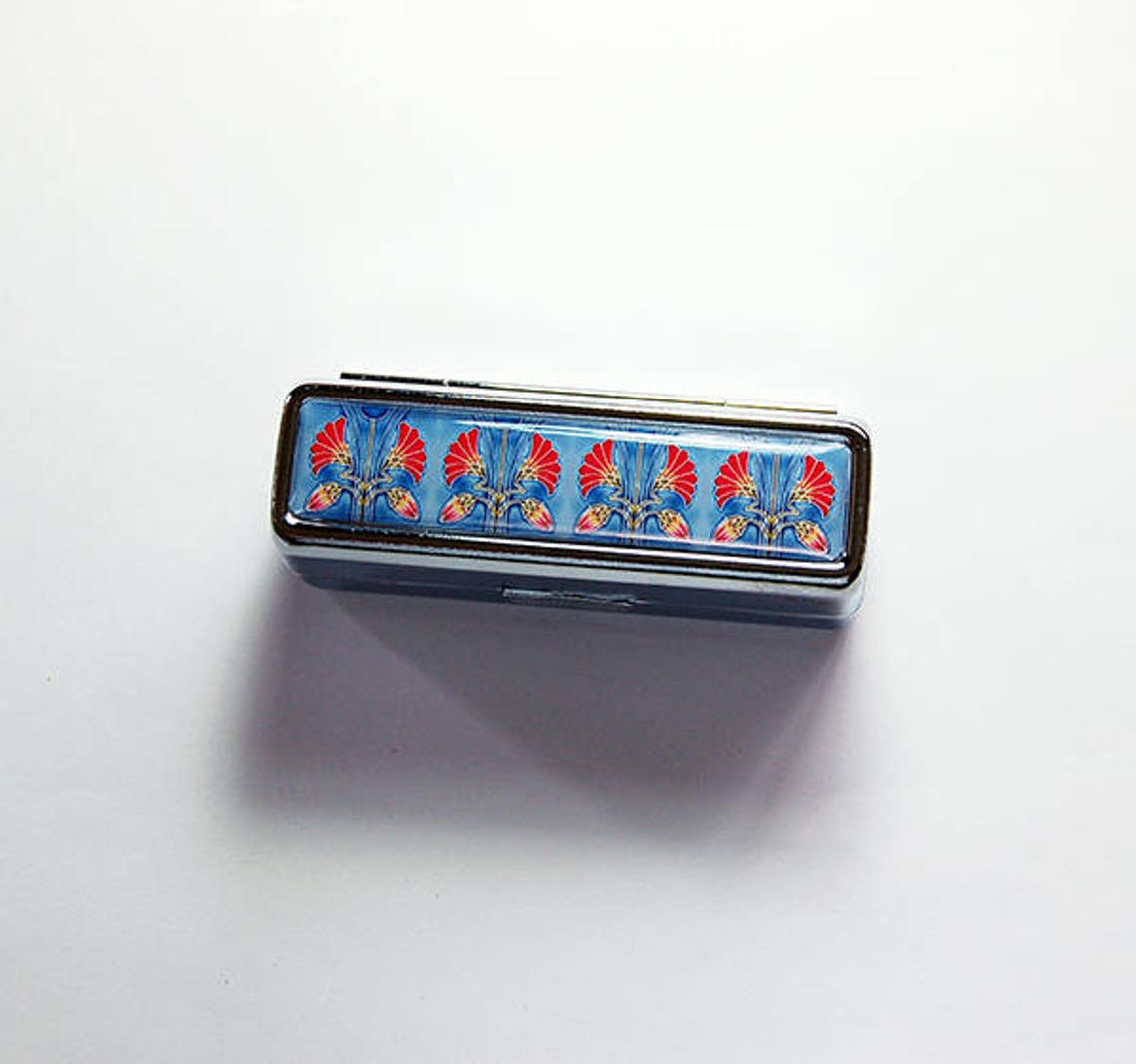 Art Deco Lipstick Case Blue Red Lipstick Case Lipstick Case | Etsy
