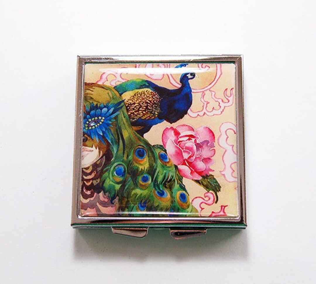 Peacock Pill Case, 4 Sections, Square Pill Box, Peacock Pill Box, Pill ...