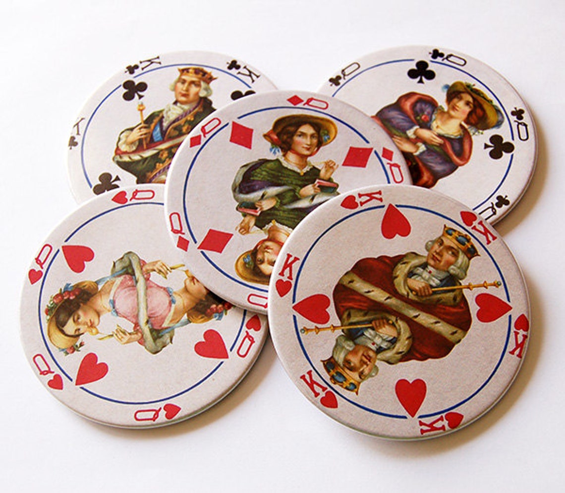 Playing Card Coasters King Queen Coasters Drink Coasters - Etsy