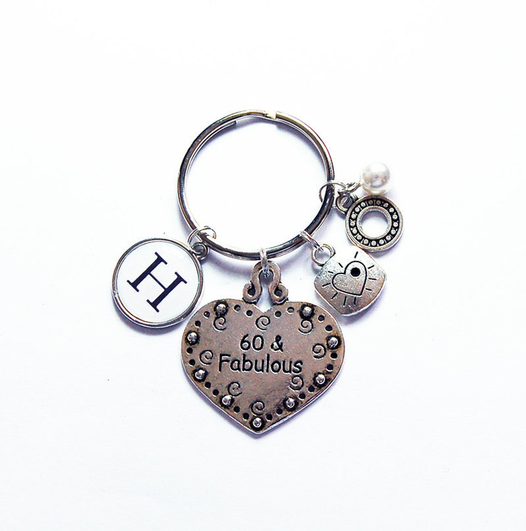 60 & Fabulous Birthday Keychain, Sixty, Milestone Birthday, Monogram ...