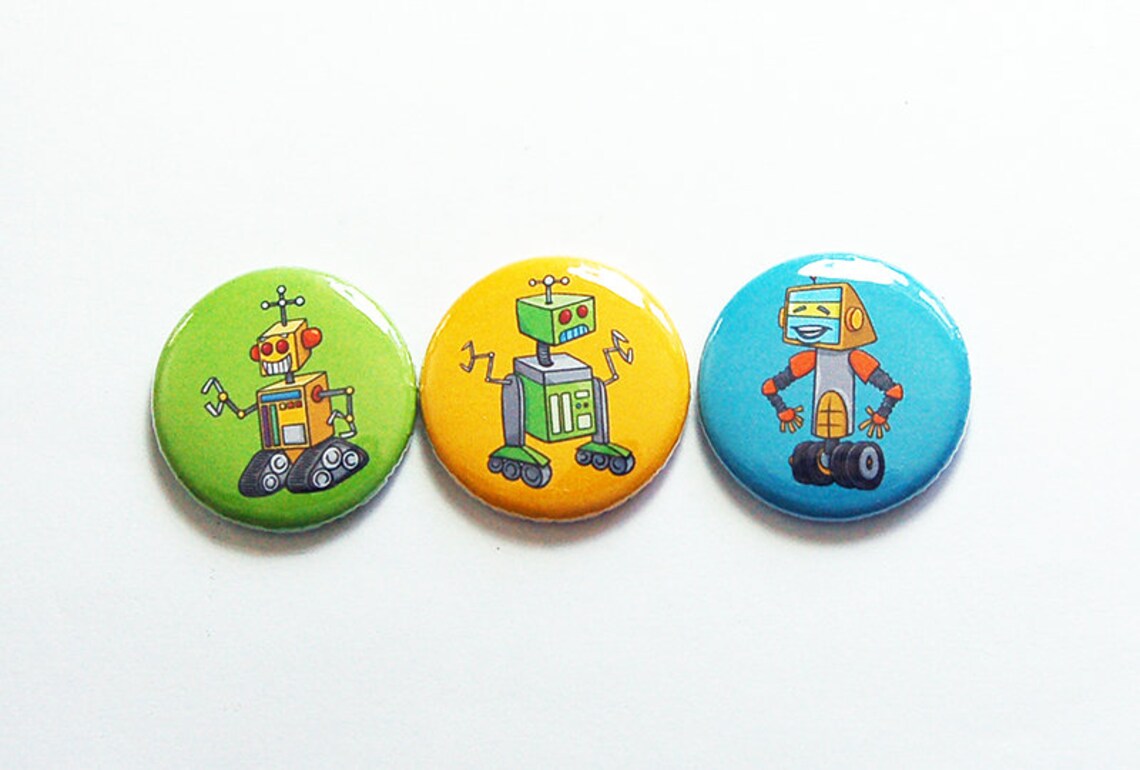 Trio of Robot Magnets Stocking Stuffer and Birthday Party | Etsy