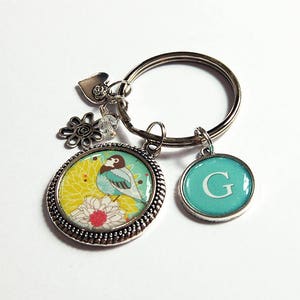Flower & Bird Keychain Monogram Key Ring Initial Keychain - Etsy