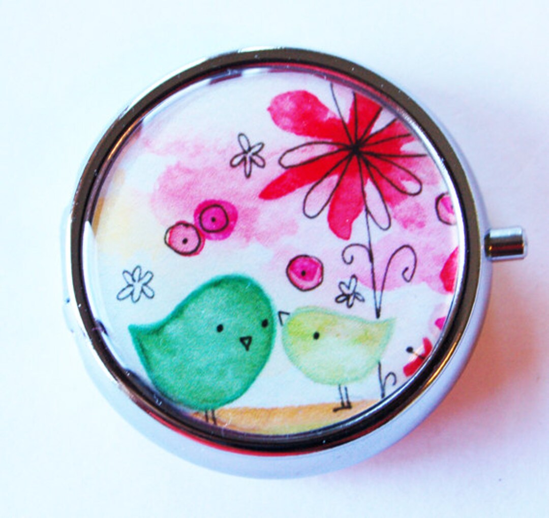 Round Pill Case, Pill Case, Bird, Pill Box, Pill Container, Bird, Gift ...