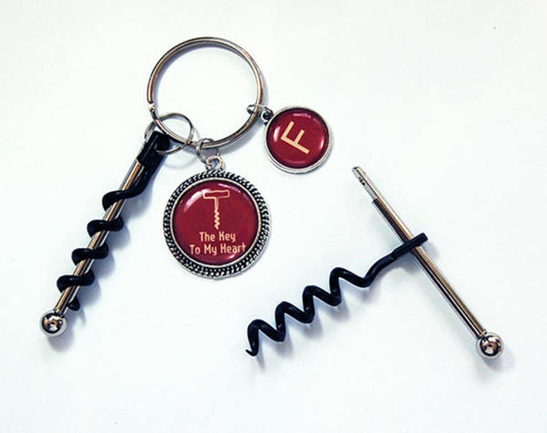 Key to My Heart Corkscrew Keyring Monogram Keychain | Etsy