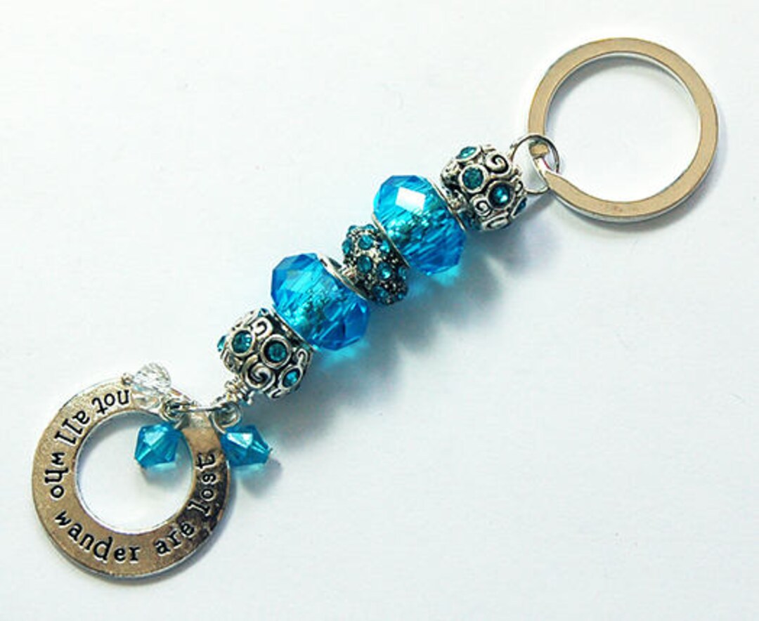 Blue Glass Keychain Beaded Keyring Stocking Stuffer Blue - Etsy