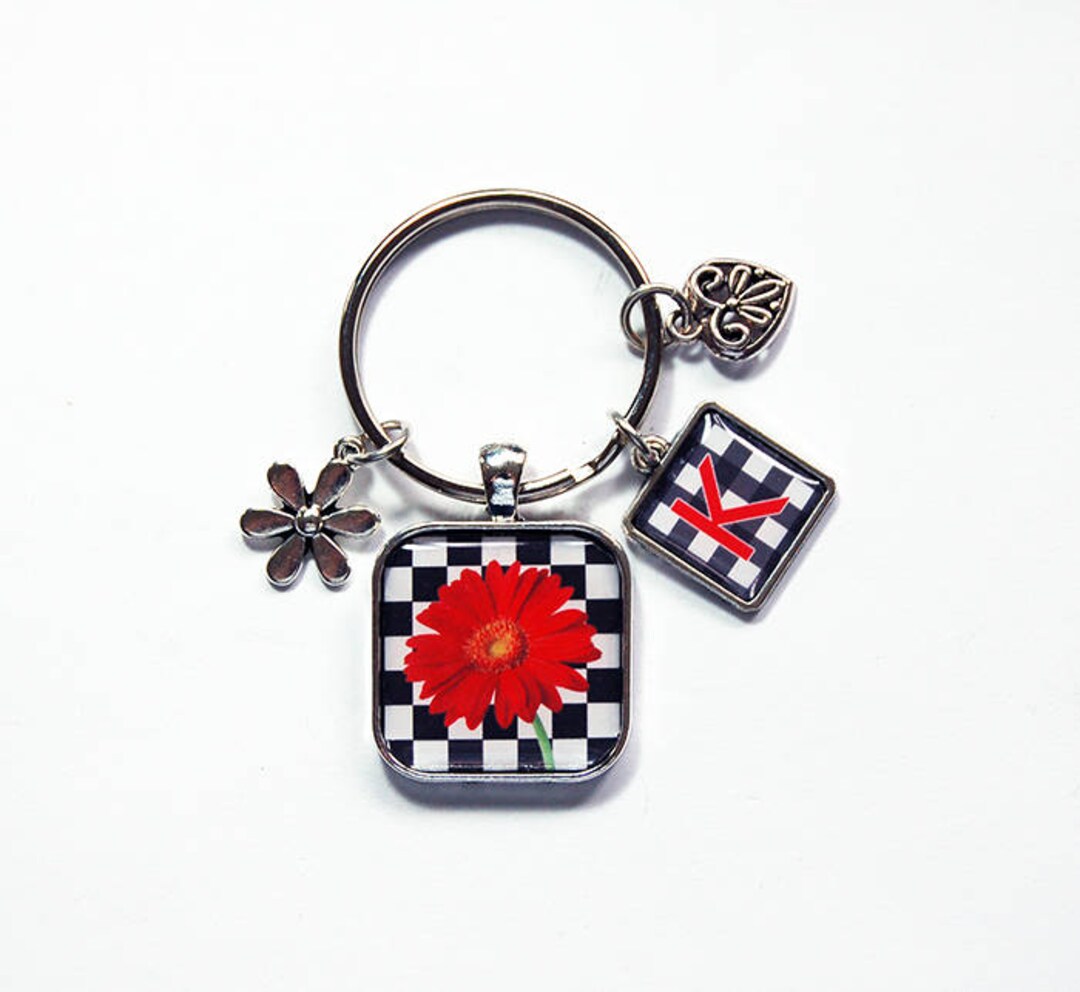 Gerbera Daisy Keychain Personalized Monogram Key Ring Red - Etsy
