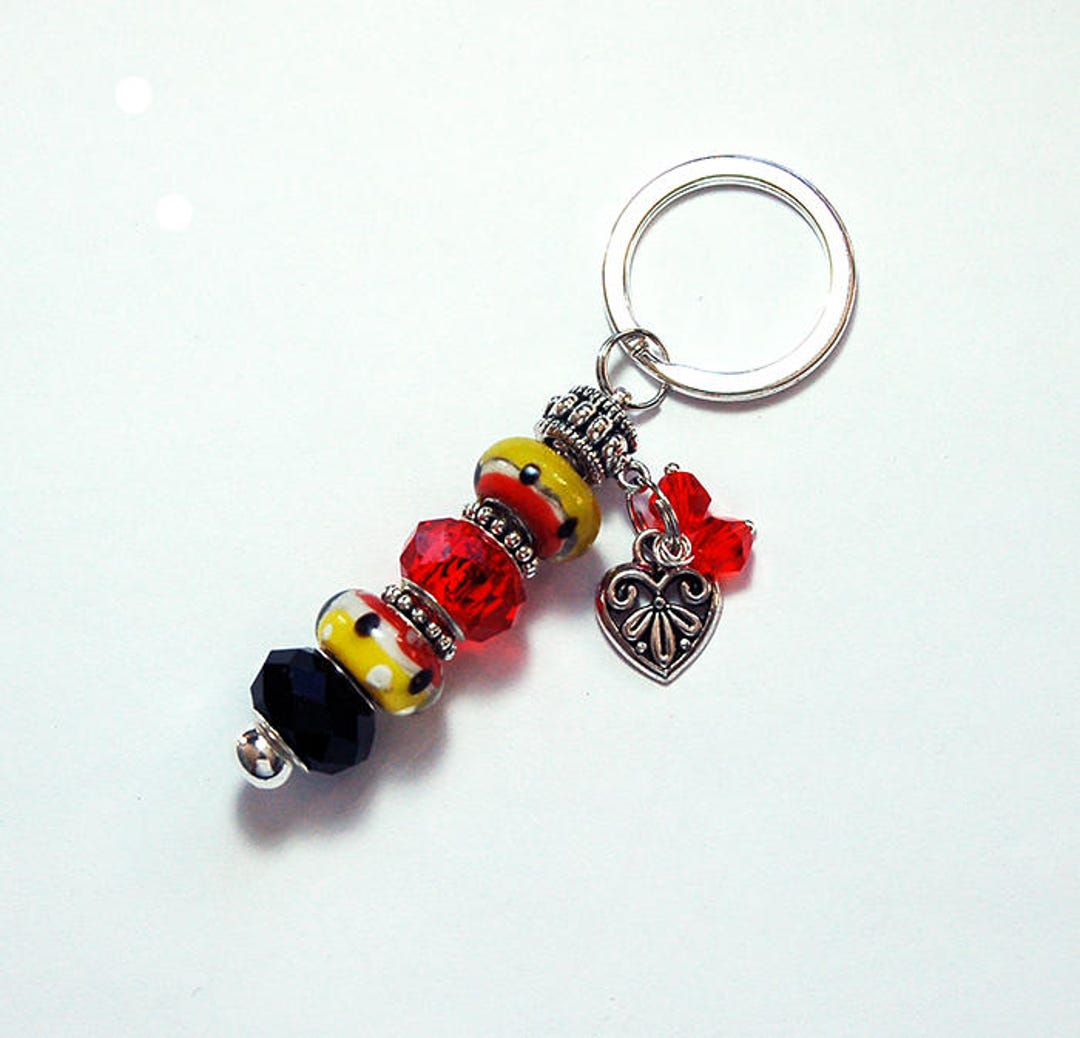 Lampwork Bead Heart Keyring, Keychain in Yellow Black Red, Keychain ...