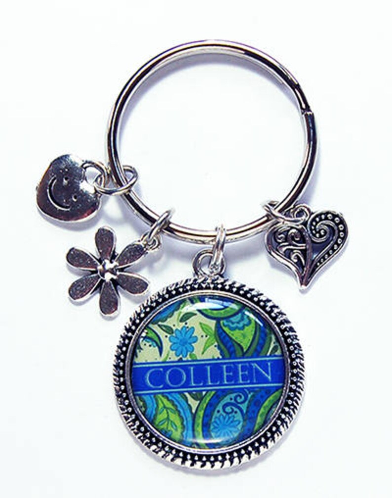 Blue Green Paisley Keychain, Personalized Keychain, Key Ring, Keychain ...