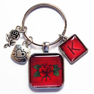 Rose Keychain Monogram Keyring Flower Keychain Flower - Etsy Canada