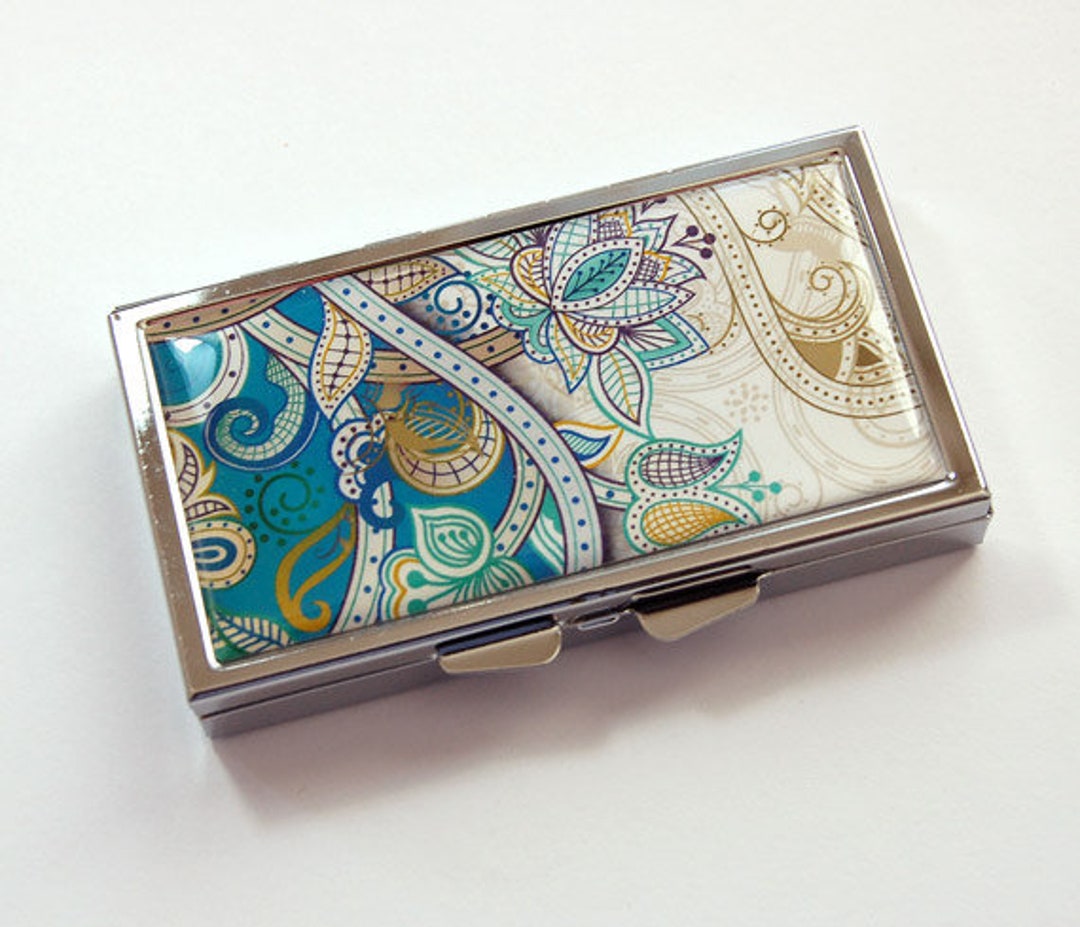 Pill Case, Teal Paisley Pill Case, 7 Sections, 7 Day, Pill Box, Paisley ...