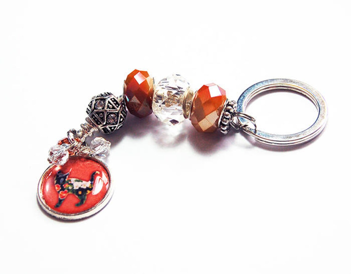 Cat Keyring Pretty Cat Keychain Orange Keyring for Women - Etsy